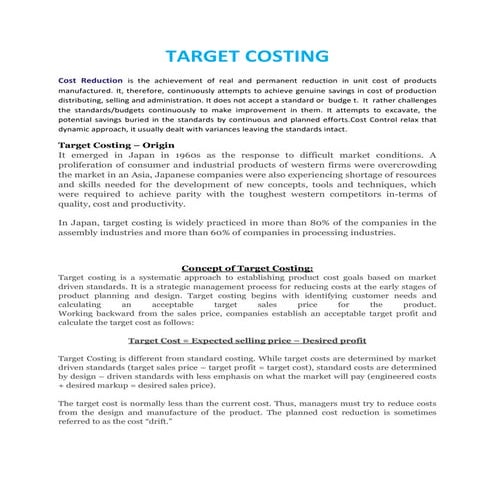 TARGET COSTING | PDF