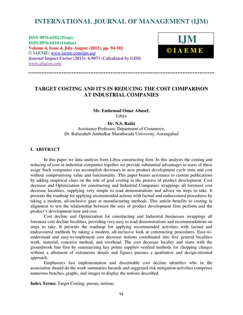Application of VAVE in Cost reduction at Automobile Industry | PDF ...