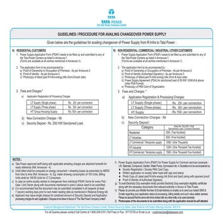 GUIDELINES TO SHIFT TO TATA POWER | PDF