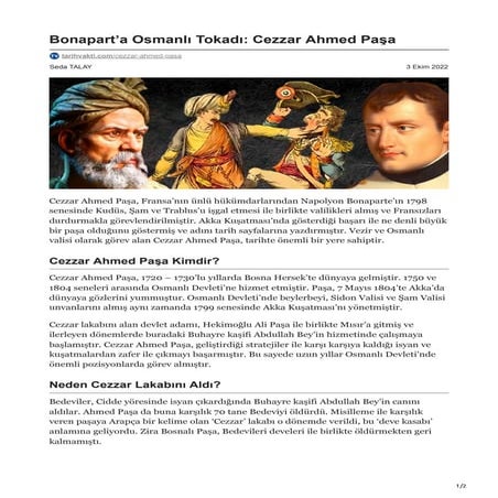 Bonaparta Osmanlı Tokadı: Cezzar Ahmed Paşa | TARİH VAKTİ™ | PDF