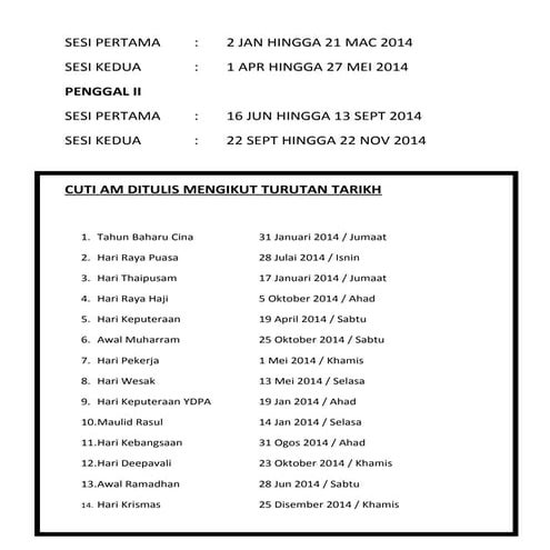 Tarikh persekolahan dan cuti rph | DOC