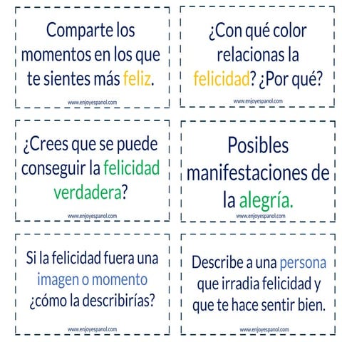 Tarjetas de conversación en español l- las emociones | PDF