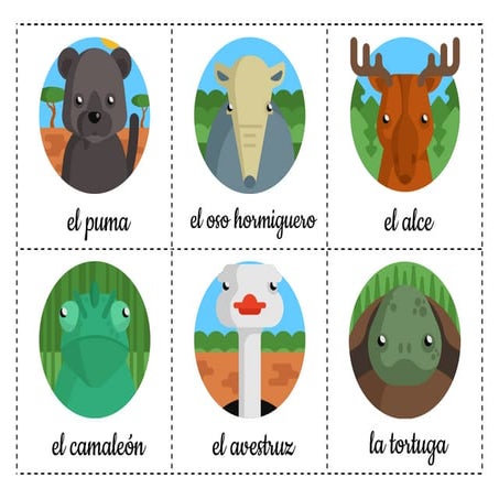 Tarjetas vocabulario animales salvajes | PDF
