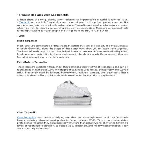 Tarpaulin Its Types Uses And Benefits.pdf | Home & Garden