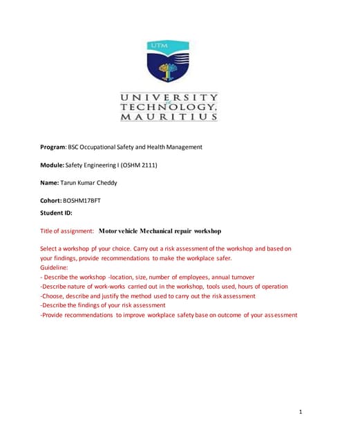 Risk Assessment in a Workplace Transport /Risk assessment for a road ...