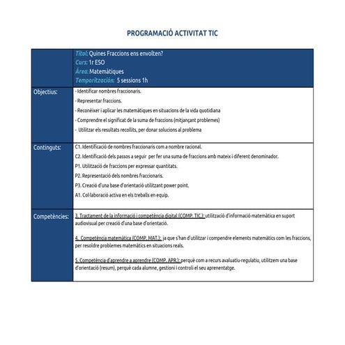 PROGRAMACIÓ ACTIVITAT TIC | PPT