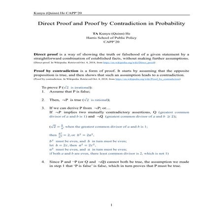 TA session 1 direct proof and proof by contradiction | PDF