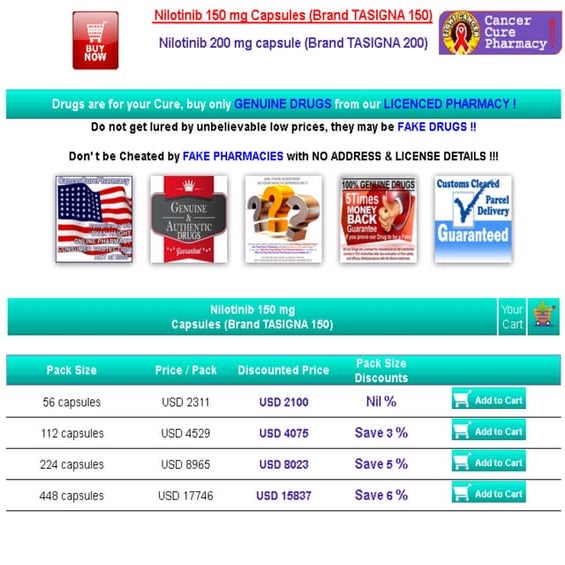 Tasigna Nilotinib Genuine Drug Medication Price Cost India | PDF