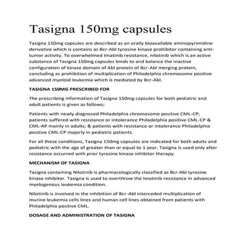 Tasigna 150mg capsules | cancer treatment | PDF
