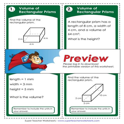 Volume Rectangular Prisms Worksheetspdf