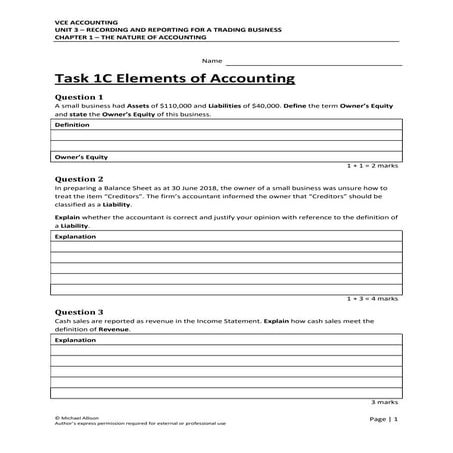 Task 1C - Elements of Accounting | PDF