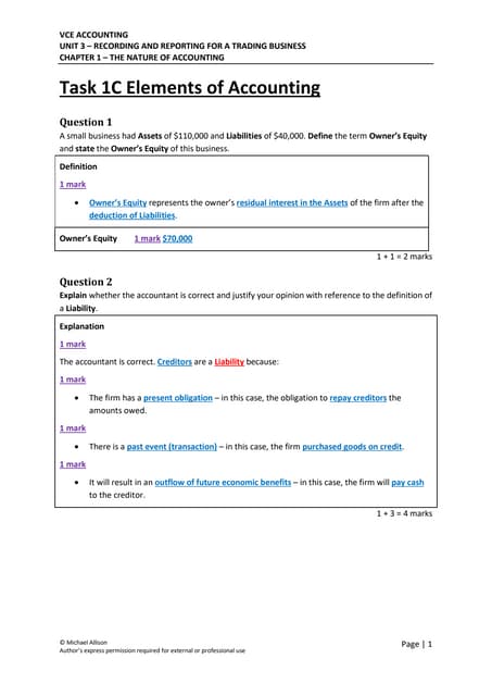 Chapter 1 - Accounting Theory Task A Solutions | PDF | Business ...