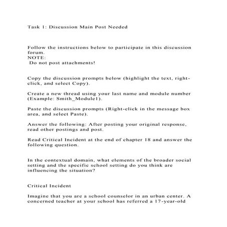 Task 1 Discussion Main Post NeededFollow the instructions b.docx