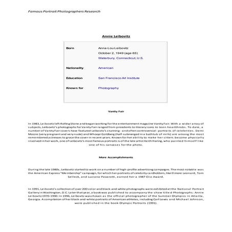 Task 1 research famous portrait photographers | DOCX