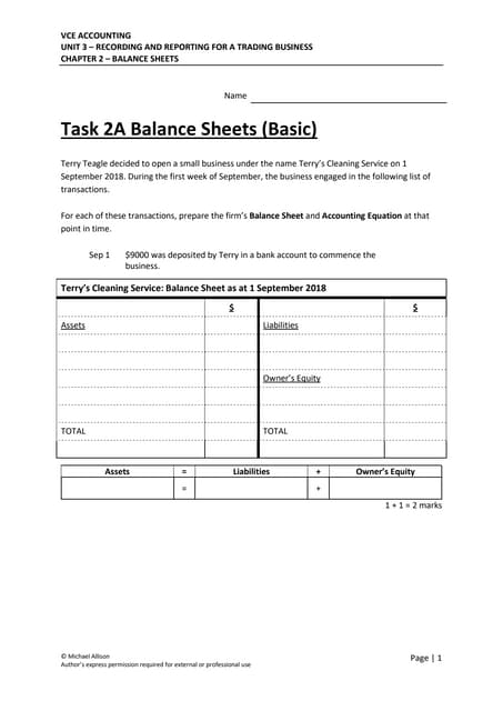 Chapter 2 - Balance Sheets Task A Solutions | PDF