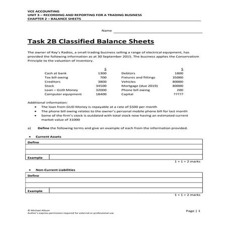 Task 2B - Classified Balance Sheets Solutions | PDF