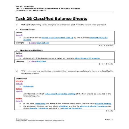 Task 2B - Classified Balance Sheets Solutions | PDF