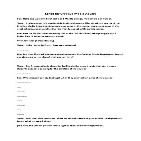 Task 2ciii script for creative media advert | DOCX