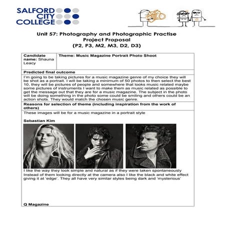 Task 3 portrait photo shoot proposal form | DOC | Photography | Arts ...
