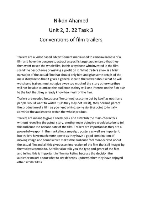 Trailer conventions | PPTX | Movies | Entertainment