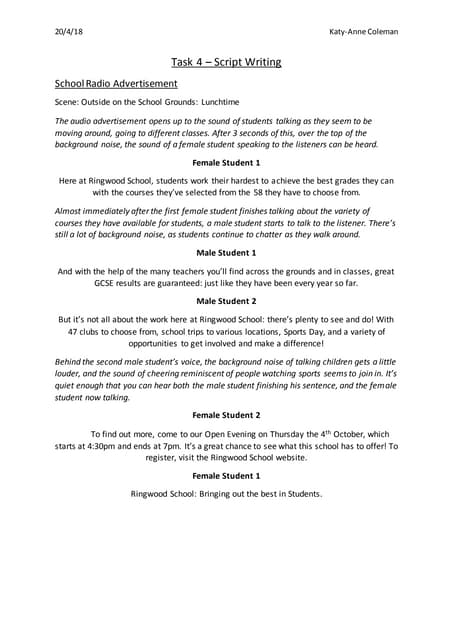 Script for ringwood school | PDF