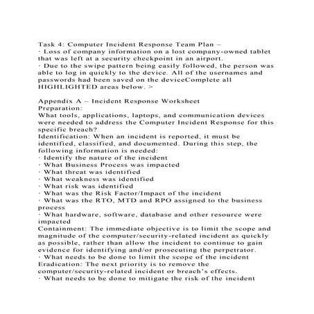 Task 4 Computer Incident Response Team Plan – · Loss of company.docx