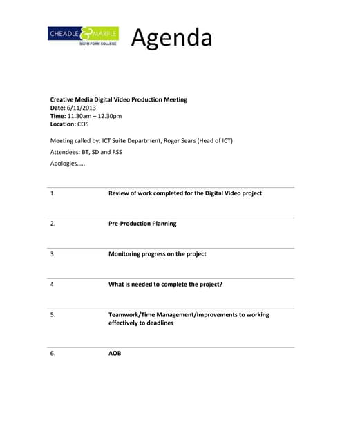 Production meeting minutes 2.2.6