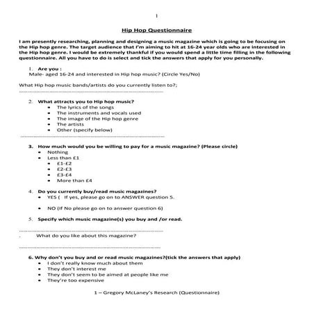 Task 8 - Hip Hop Questionnaire Analysis | DOC