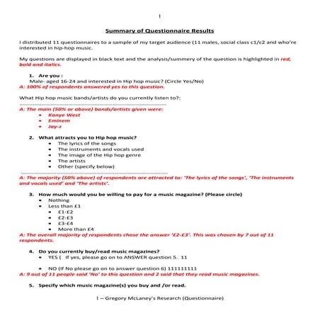 Task 8 - Hip Hop Questionnaire Analysis | DOC