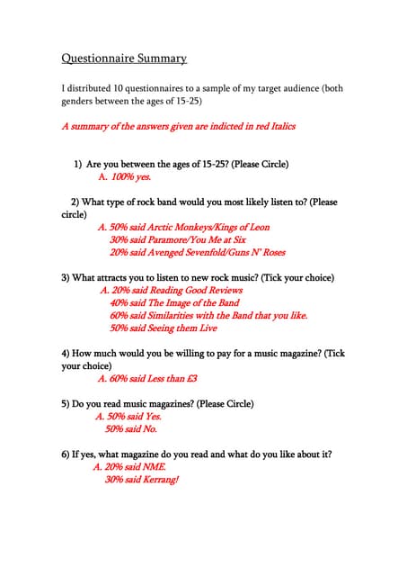 Pop magazine questionnaire