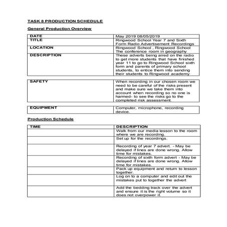 Unit 16 LO5 Production Plan | DOCX