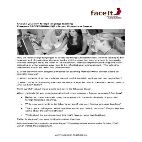 Task analyse your own foreign language teaching | PDF