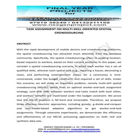 TASK ASSIGNMENT ON MULTI-SKILL ORIENTED SPATIAL CROWDSOURCING | PDF