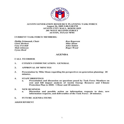 Task Force 8 26 09 Agenda | PDF