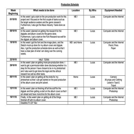 Task G - Production Schedule | DOCX