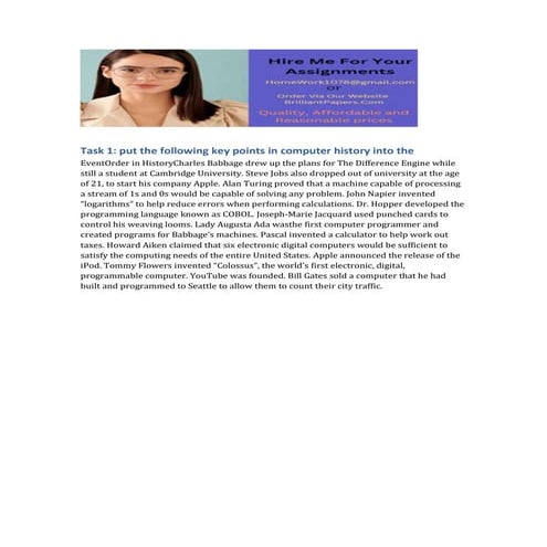 Task 1 Put the following key points in computer history into the .docx