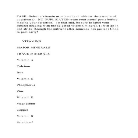 TASK Select a vitamin or mineral and address the associated questio.docx