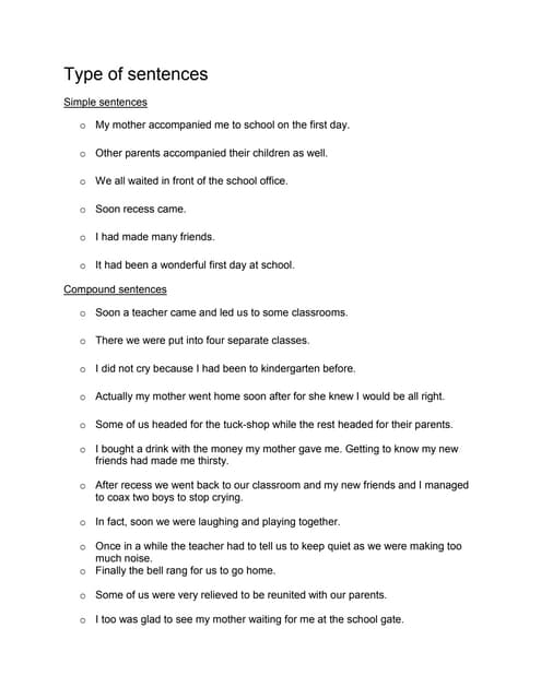 Short Sentences | DOCX | Education