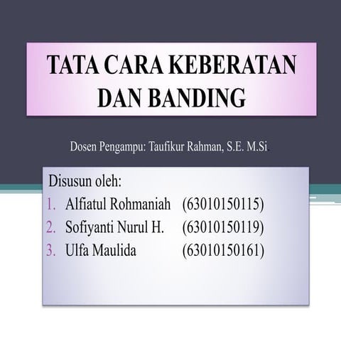 Tata cara keberatan dan banding kelompok 3 kelas F | PPT