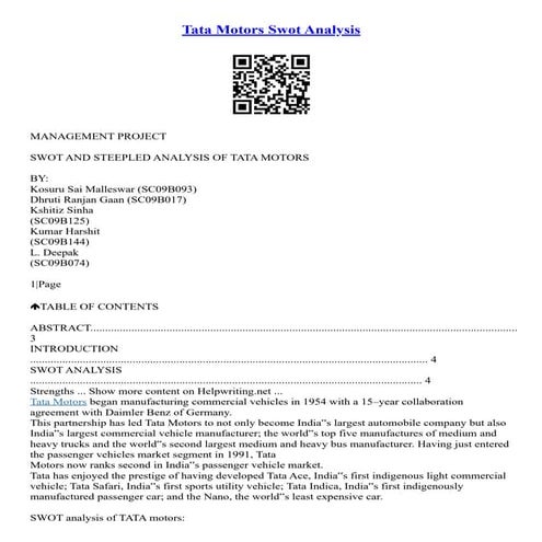 Tata Motors Swot Analysis | PDF