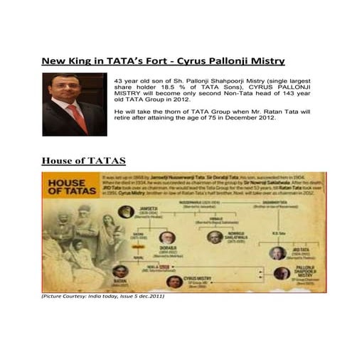 New King in TATA’s Fort - Cyrus Pallonji Mistry | PDF