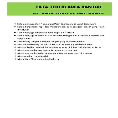 Tata Tertib Kantor PT AAPA | PDF