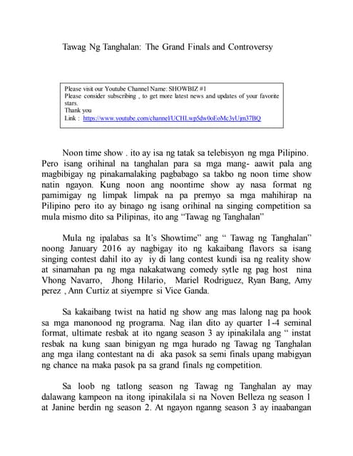 Tawag Ng Tanghalan: The Grand Finals and Controversy | PDF Tawag Ng Tanghalan: The Grand Finals and Controversy | PDF