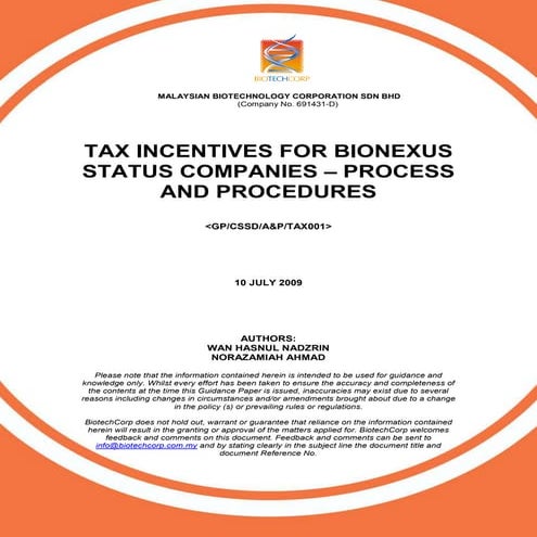 Tax incentives-for-bio nexus-status-companies-process-and-procedures | PDF