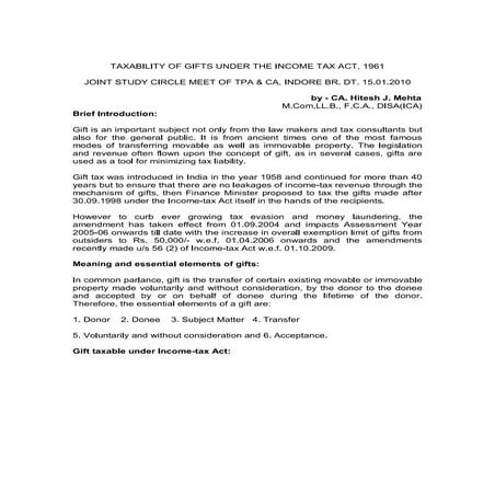 Taxability of gifts under Income Tax Act | PDF
