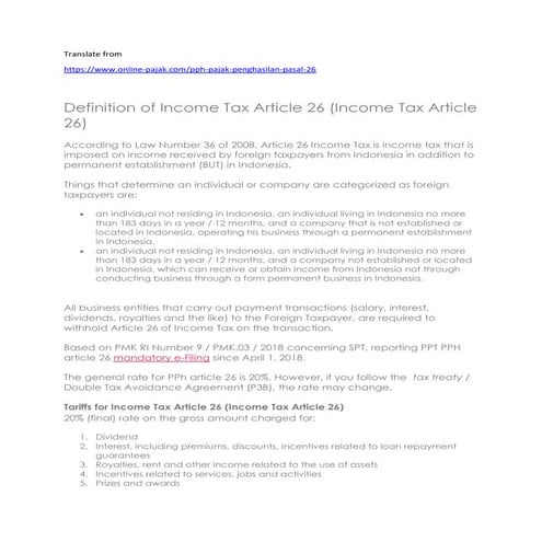 Tax article 26 (PPH 26) Indonesia | PDF