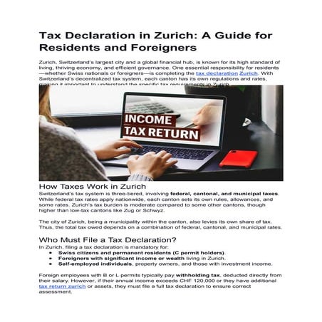 Tax Declaration in Zurich: A Guide for Residents and Foreigners | PPTX