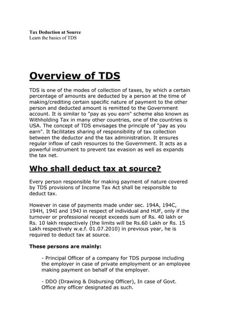 TDS (Tax Deducted at Source) | PPT