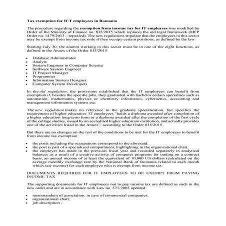 Tax exemption for ICT employees in Romania | PDF