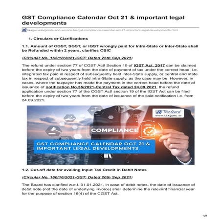 Taxguru.in gst compliance calendar oct 21 important legal developments ...
